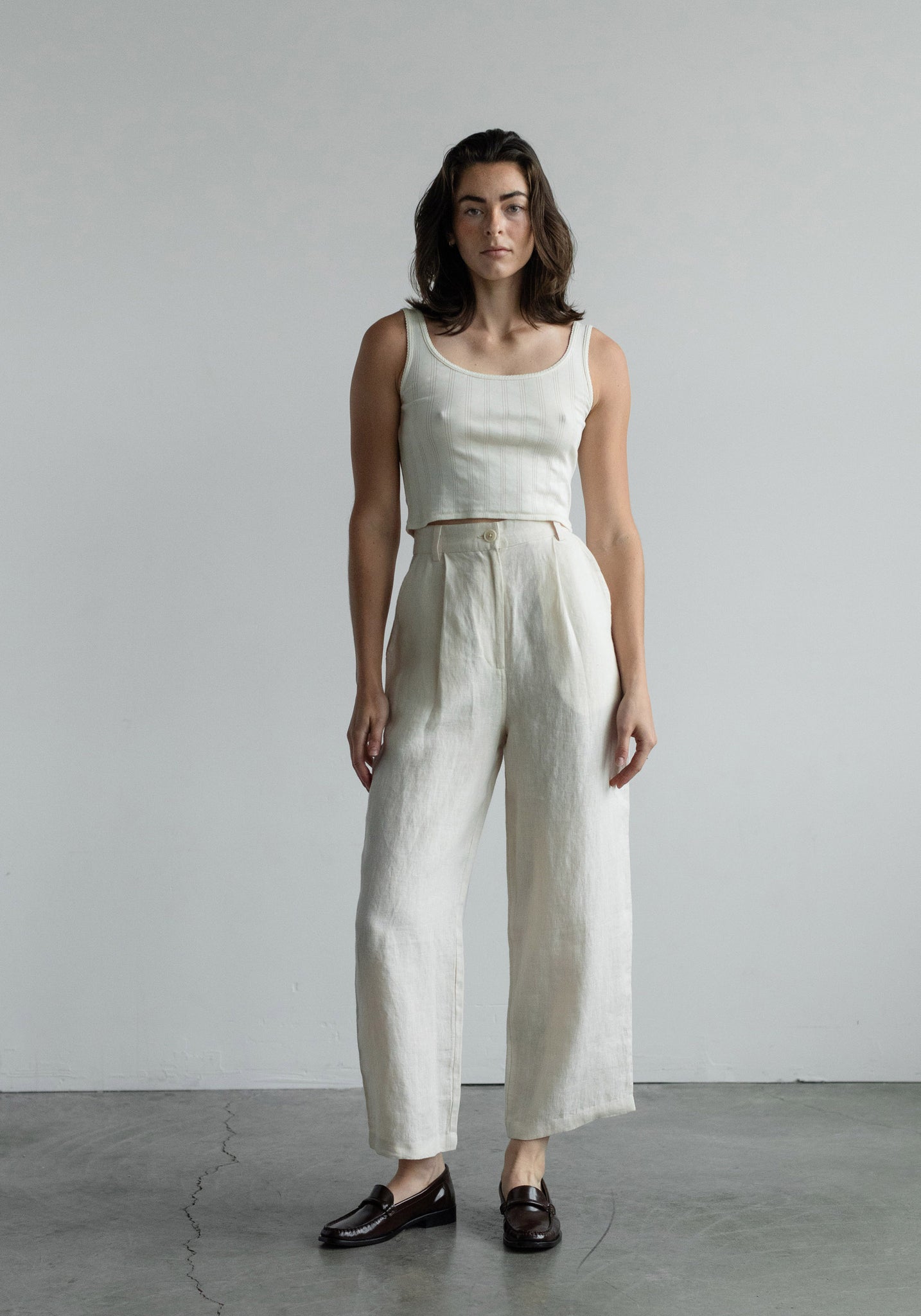 Crop Pointelle Scoop Tank Natural – First Rite Clothing